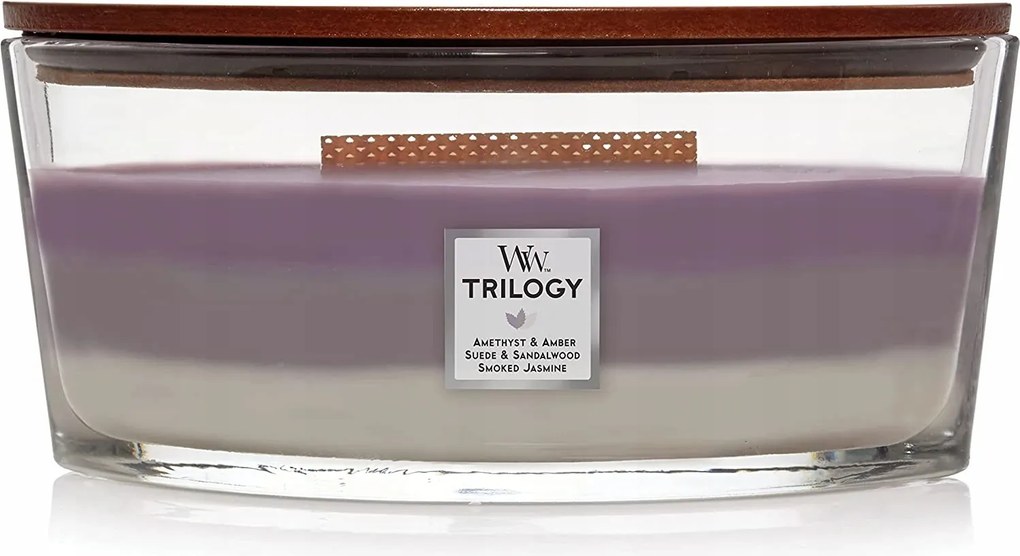 WoodWick vonná svíčka s dřevěným knotem Elipsa Trilogy Amethyst Sky 453,6 g