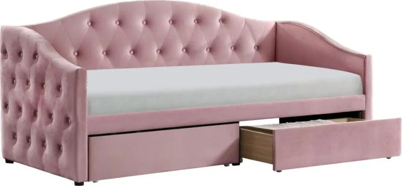 Postel s úložným prostorem, 90x200, růžová Velvet látka, ZASKA Kondela 0000410675