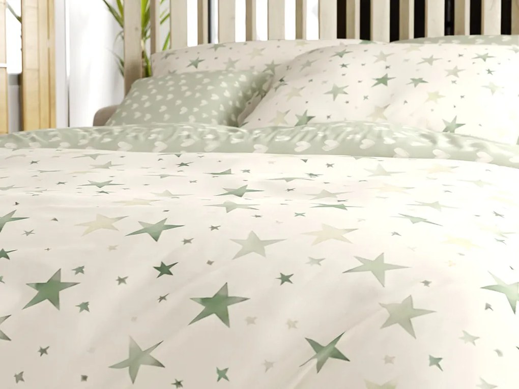 Povlečení z mikrovlákna STARS HEARTS zelené Rozměr povlečení: 70 x 90 cm | 140 x 200 cm