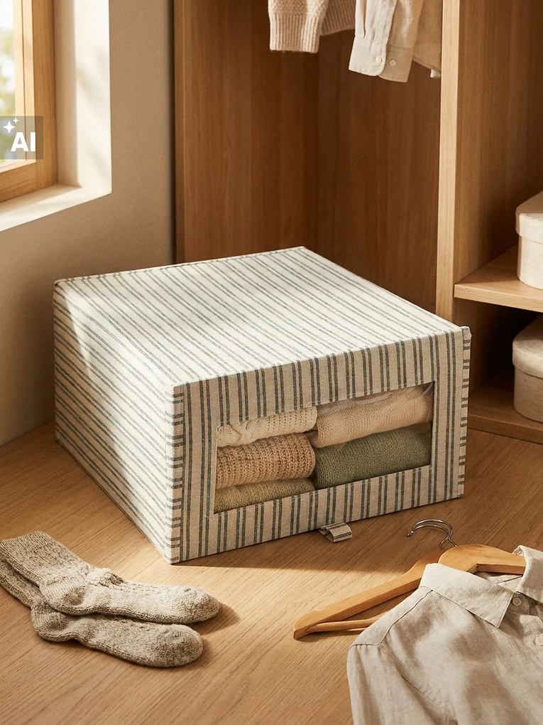 Sinsay - Skládací úložný box s pruhy a okénkem - zelená