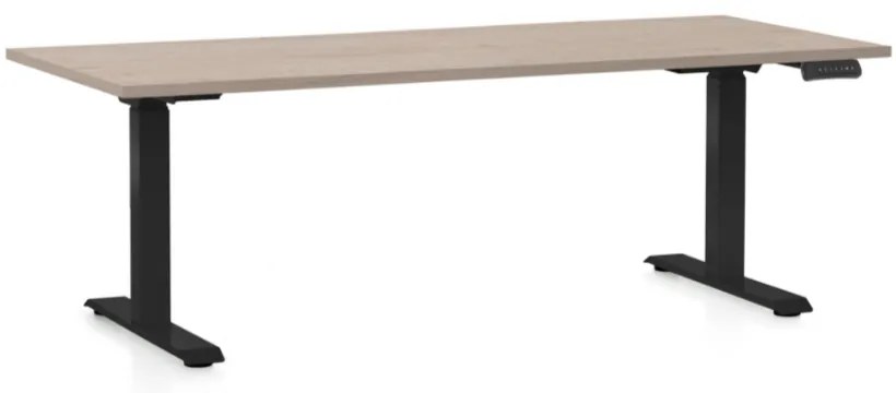 Výškově nastavitelný stůl OfficeTech D, 180 x 80 cm, černá podnož, dub