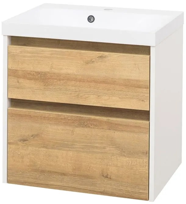 Mereo Mereo, Opto, koupelnová skříňka s umyvadlem z litého mramoru 61 cm, bílá, dub, bílá/dub, černá, CN930M