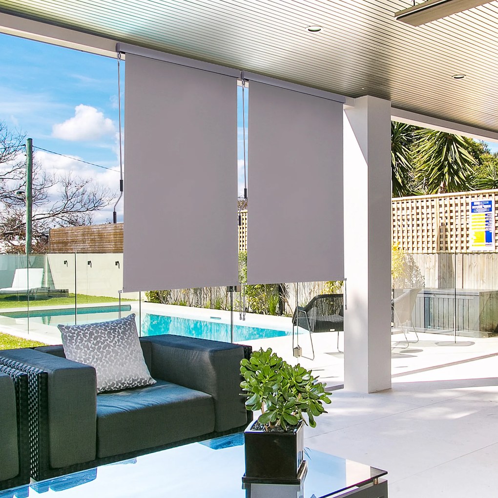 Outsunny vertikální markýza na balkón 120 x 200 cm, vertikální markýza, zástěna proti větru s ruční klikou v šedé barvě | Aosom.de