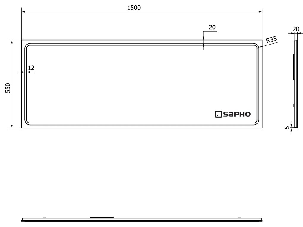 Sapho, GEMINI LED podsvícené zrcadlo 1500x550mm, GM150