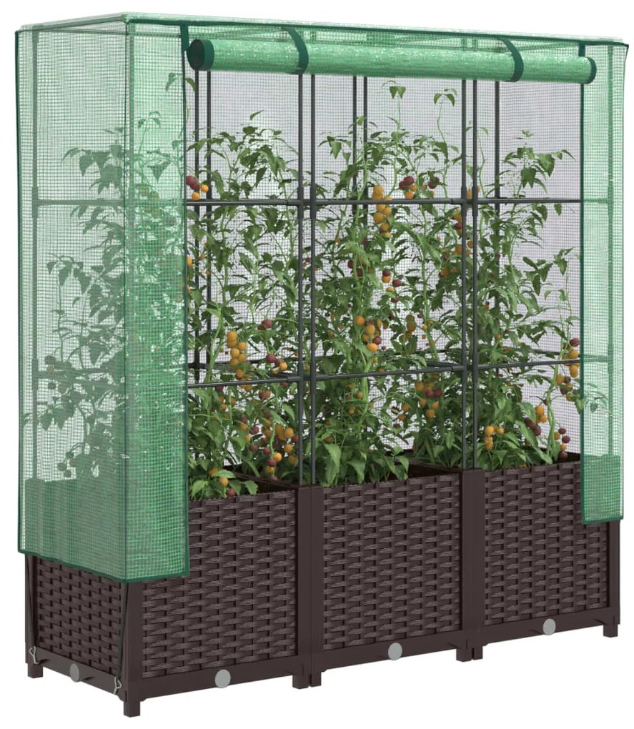 Vyvýšený záhon se skleníkem ratanový vzhled 120 x 40 x 138 cm