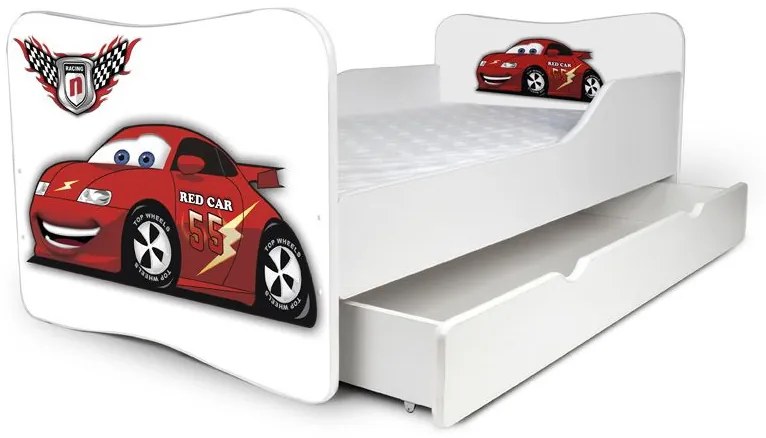MAXMAX SKLADEM: Dětská postel se šuplíkem RED CAR 160x80 cm + matrace ZDARMA 160x80 pro kluka Ano