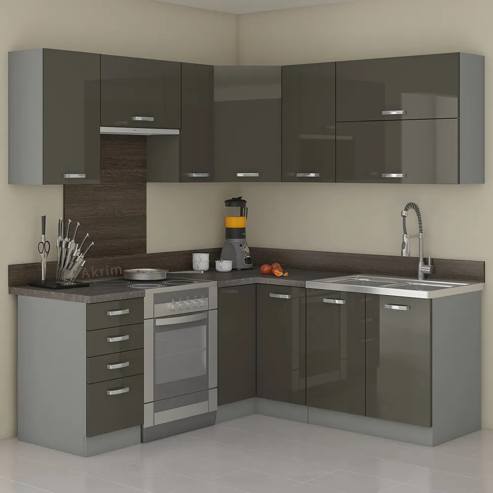 GREY gr | dolní skříňka 60 D 3S zásuvková | 60 cm | PREMIUM BOX | světle šedá/tmavě šedá lesk