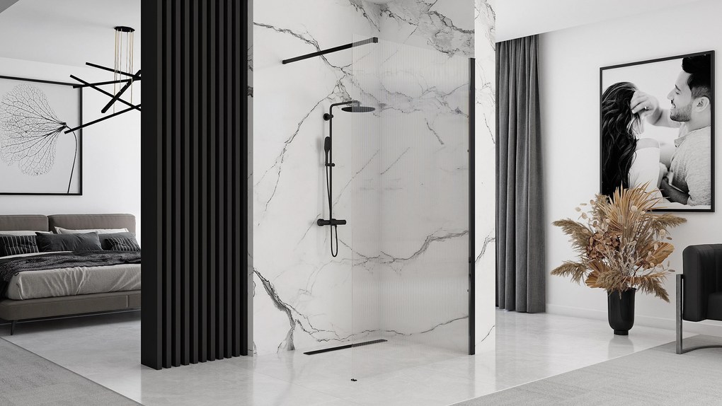Rea Aero Intimo, sprchová zástěna 120x200 cm, 8mm čiré sklo, černý profil, REA-K4121
