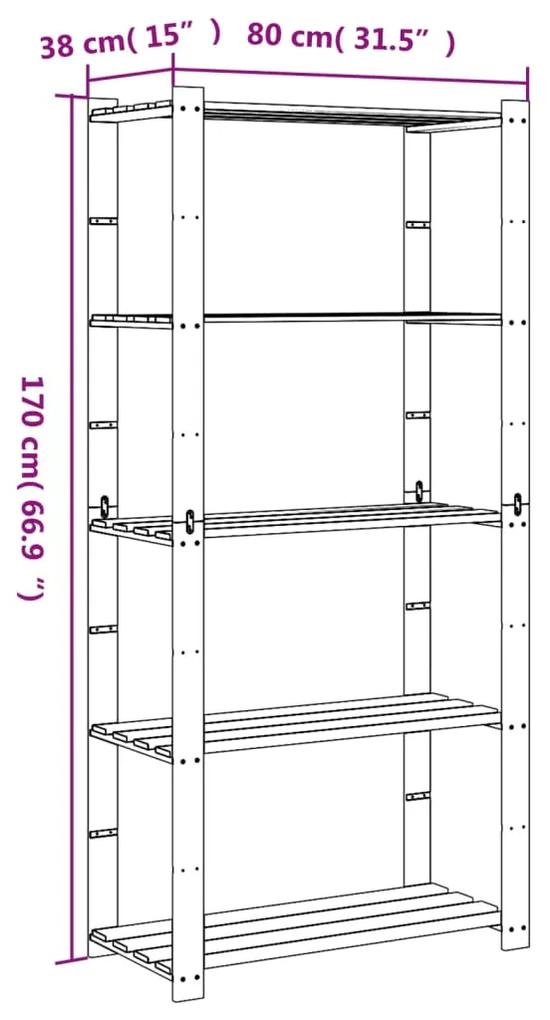5patrový úložný regál šedý 80x38x170 cm masivní borové dřevo - Default Title