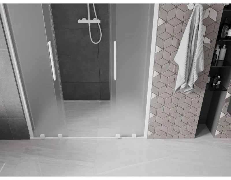 Mexen Velar Duo, posuvné sprchové dveře do otvoru 160 cm, 8mm sklo námraza, bílá matná, 871-160-000-32-20
