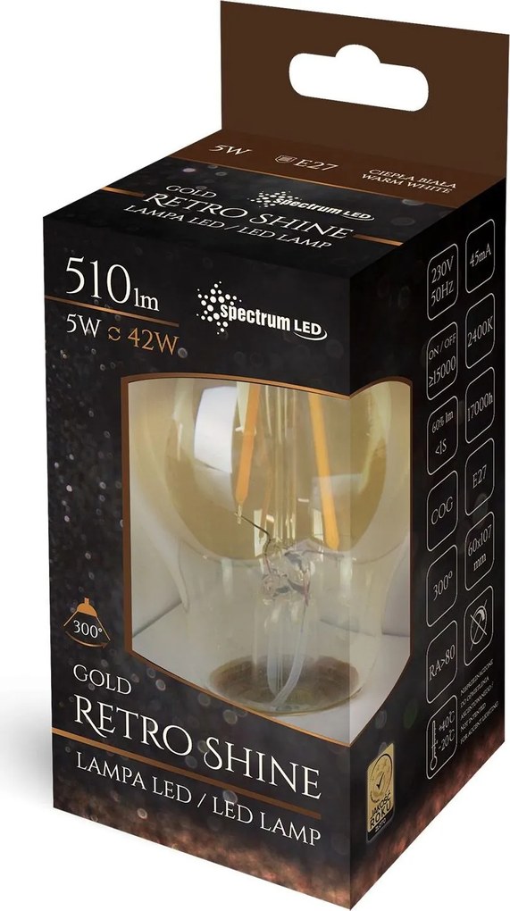 Žárovka E27 - LED retro Edison - 5W - 510lm - 2400K