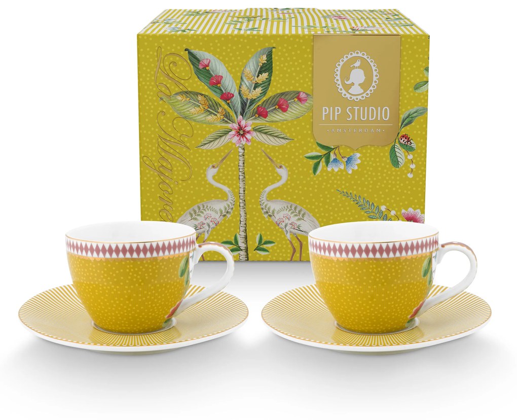 Pip Studio La Majorelle sada 2ks espresso šálků s podšálky 100ml, žlutá (sada 2 hrnků v dárkovém balení)