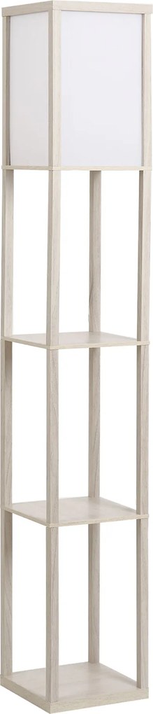 HOMCOM Stojací lampa se 3 policemi Stojací lampa, interiérové osvětlení, E27, do 40W, E1-MDF, akryl, dub+bílá, 26x26x160 cm