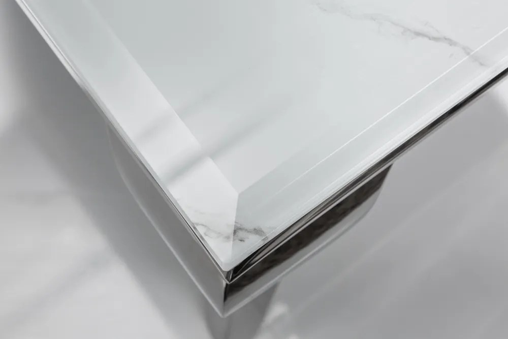 Designový konferenční stolek Rococo 100 cm stříbrný - mramor