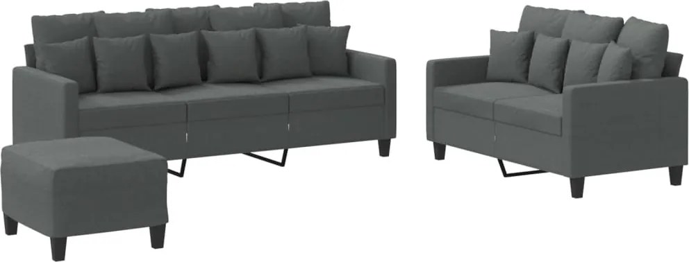 3dílná sedací souprava s poduškami tmavě šedá textil 3201673