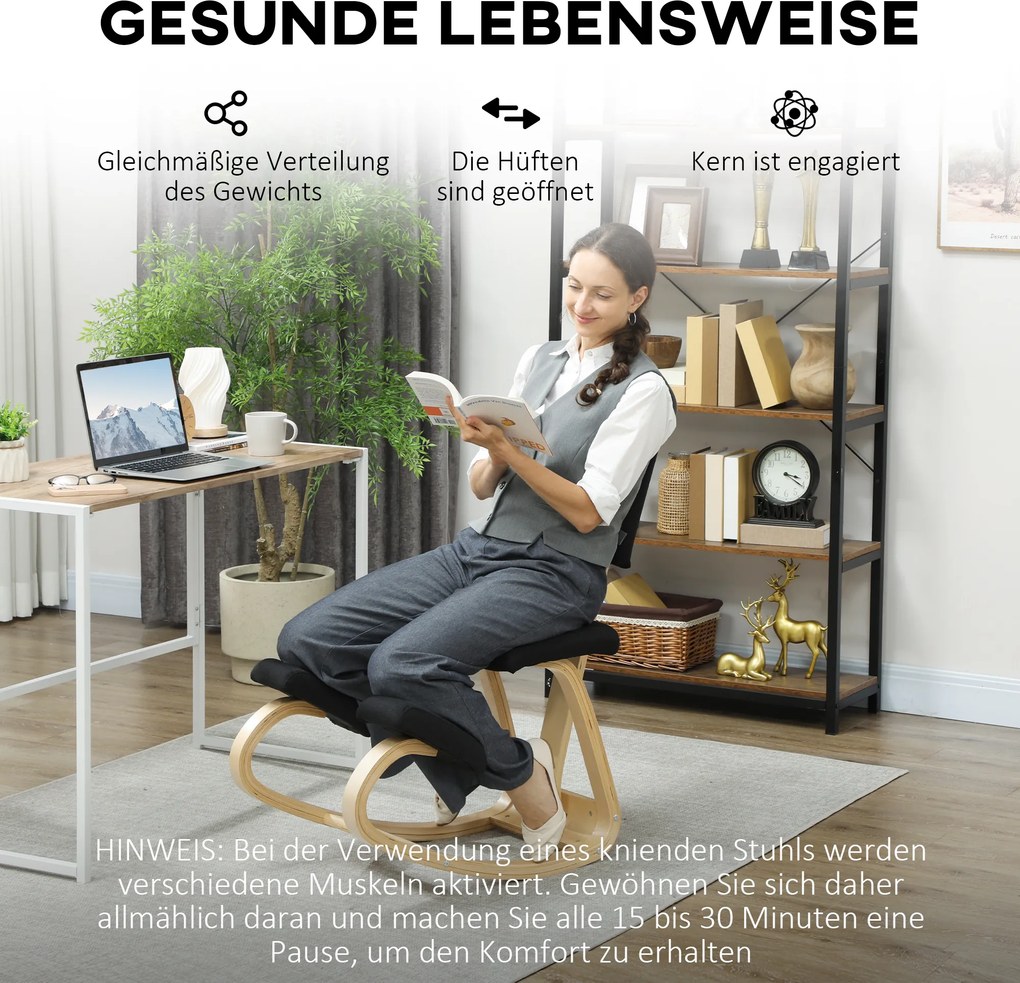 HOMCOM Ergonomická kolenní židle, kolenní stolička, zdravotní židle pro domácnost, kancelář, meditaci, černá