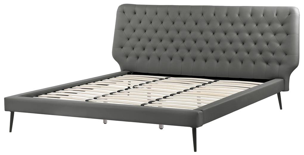 Eko kožená postel 180 x 200 cm šedá ESSONNE Beliani