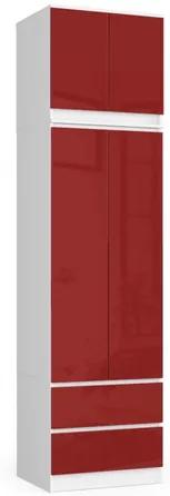 Šatní skříň s nástavbou S60 2D 2SZ CLP, bílá/červený lesk