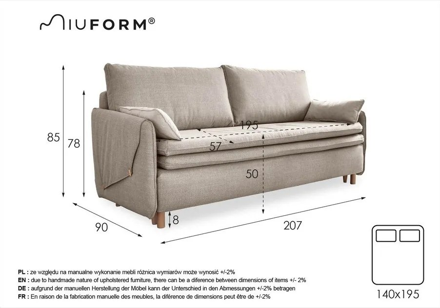 Světle hnědá rozkládací pohovka 207 cm Simon – Miuform