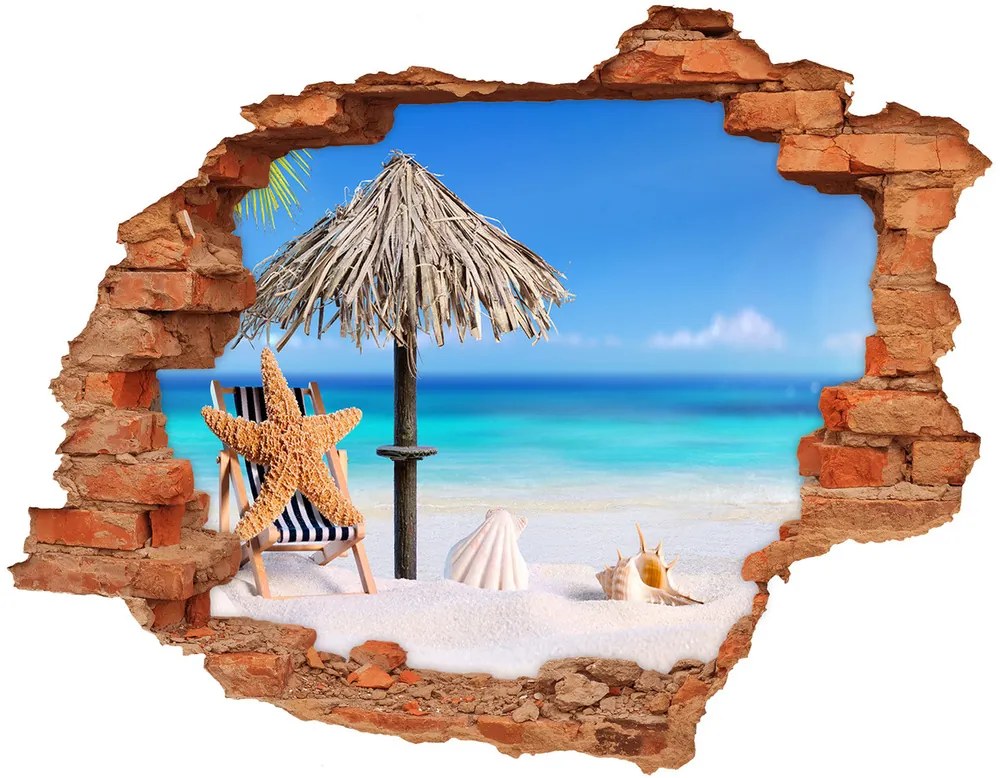 Wallmuralia Díra 3D ve zdi na stěnu Prázdniny na pláži 90x70 cm