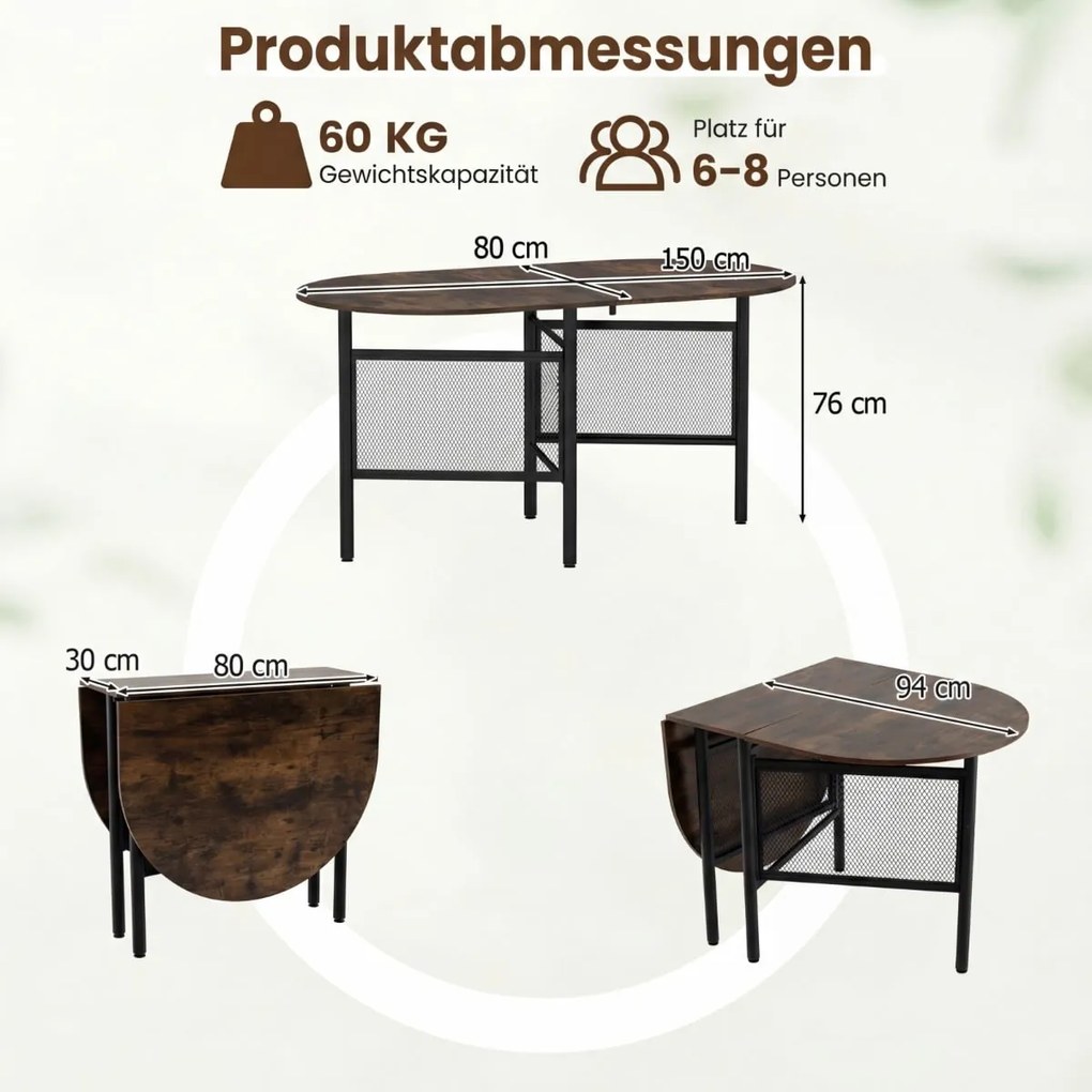 Costway Skládací jídelní stůl pro 6-8 osob Prostorově úsporný Oválný
