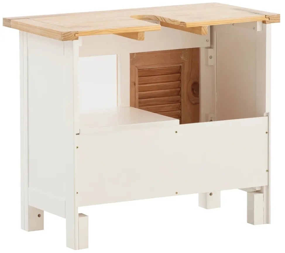 furniture-nabytek.cz - Masivní spodní skříňka pod dřez Caprino z borovice a MDF, lakovaná, bílá/hnědá – 70×35×60 cm