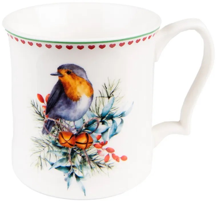 Porcelánový hrnek s vánočním motivem ptáčka – 414 ml