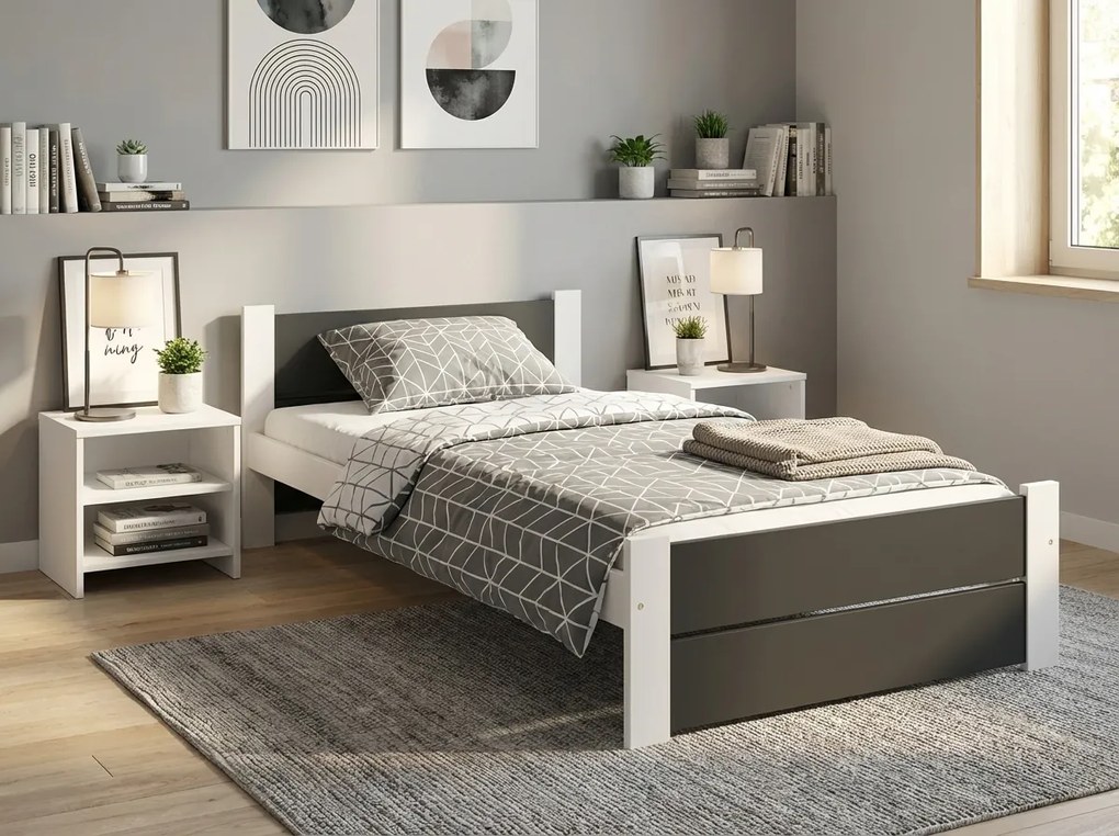 Postel IKAROS DOUBLE 80 x 200 cm, antracit/bílá Matrace: Bez matrace