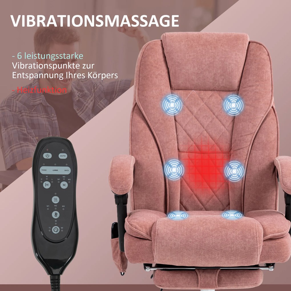 Kancelářská židle Vinsetto s vibrační masáží, ergonomická židle s funkcí houpání, vyhříváním, výškově nastavitelná točná židle s opěrkou na nohy, dál…
