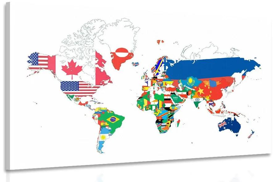 Obraz mapa světa s vlajkami s bílým pozadím Varianta: 120x80