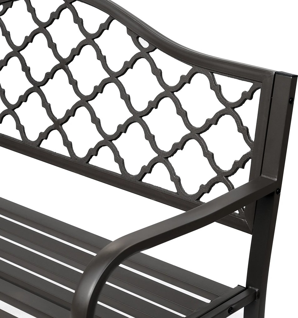 3-místná zahradní lavička Outsunny v rustikálně elegantním stylu pro zahradu nebo terasu, 128D x 60Š x 89V cm, epoxidový kov, litina, hnědá