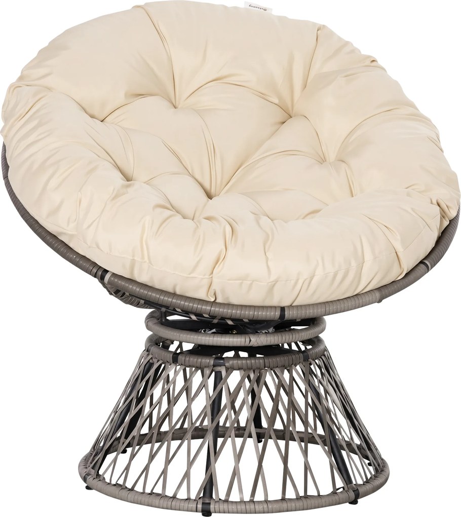 Outsunny papa křeslo Proutěné křeslo 360° polohovatelná skořepina se sedákem z umělého ratanu a kovovým rámem 87 x 97 x 86 cm Cream | Aosom.de