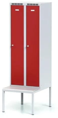 Alfa 3 Šatní skříňka s lavičkou, 2-dveřová, červené dveře, otočný zámek