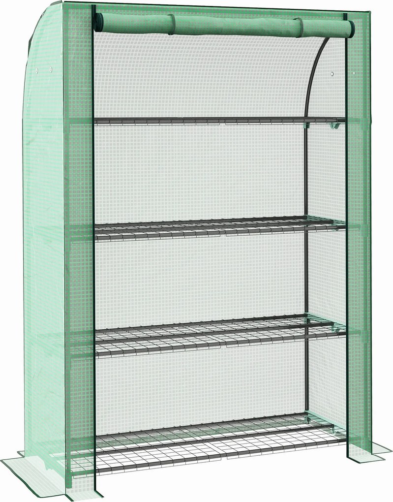 Skleníček Outsunny PE se 4 úrovněmi polic, balkonový skleník, zpevněný potah 135 g/m², ocelová konstrukce, rolovací zipový vstup, pro pěstování zelen…