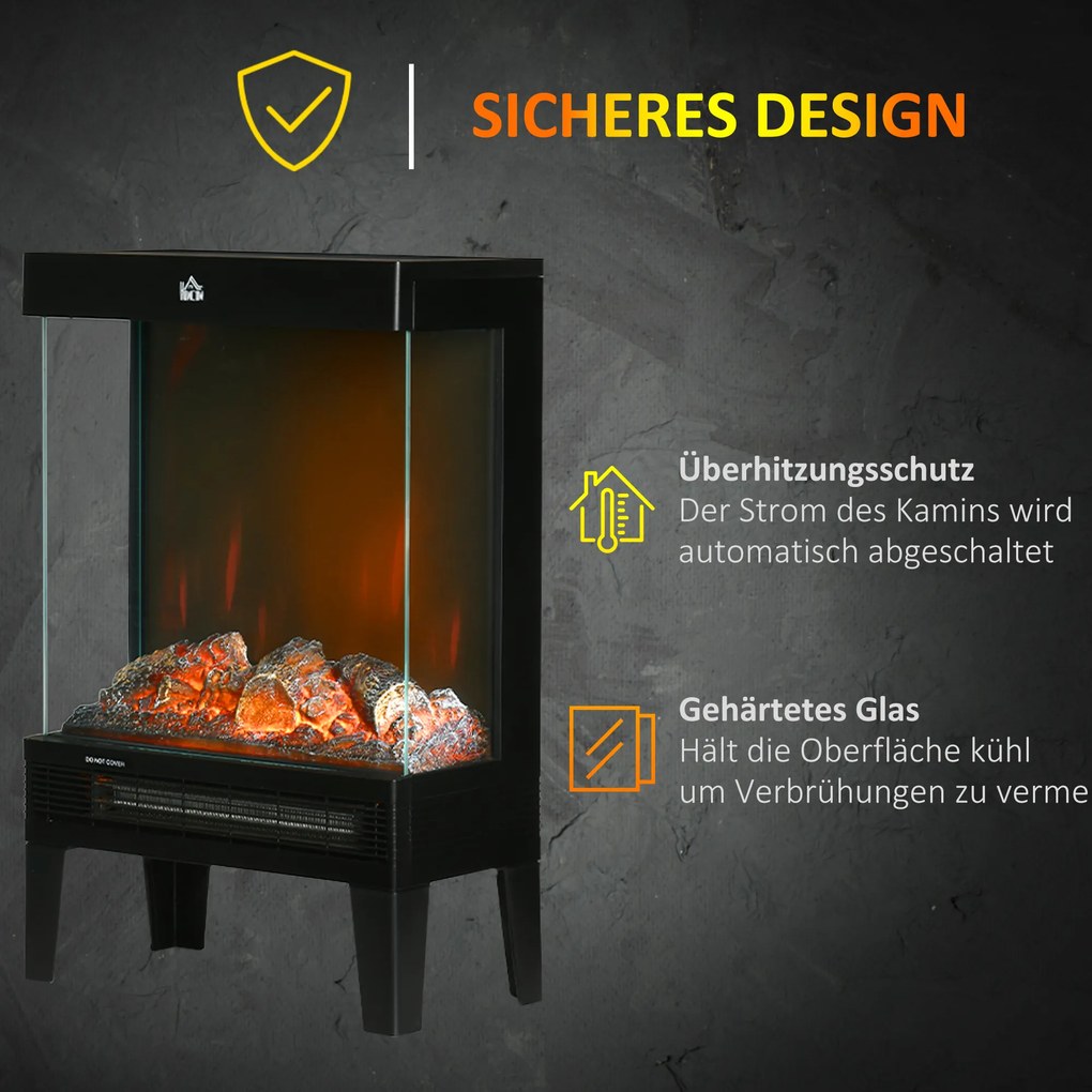 HOMCOM Elektrický krb, 2000 W, volně stojící krb s topením, LED 3D plamenový efekt, 4 úrovně jasu, elektrický krb s termostatem, ochrana proti přehřá…