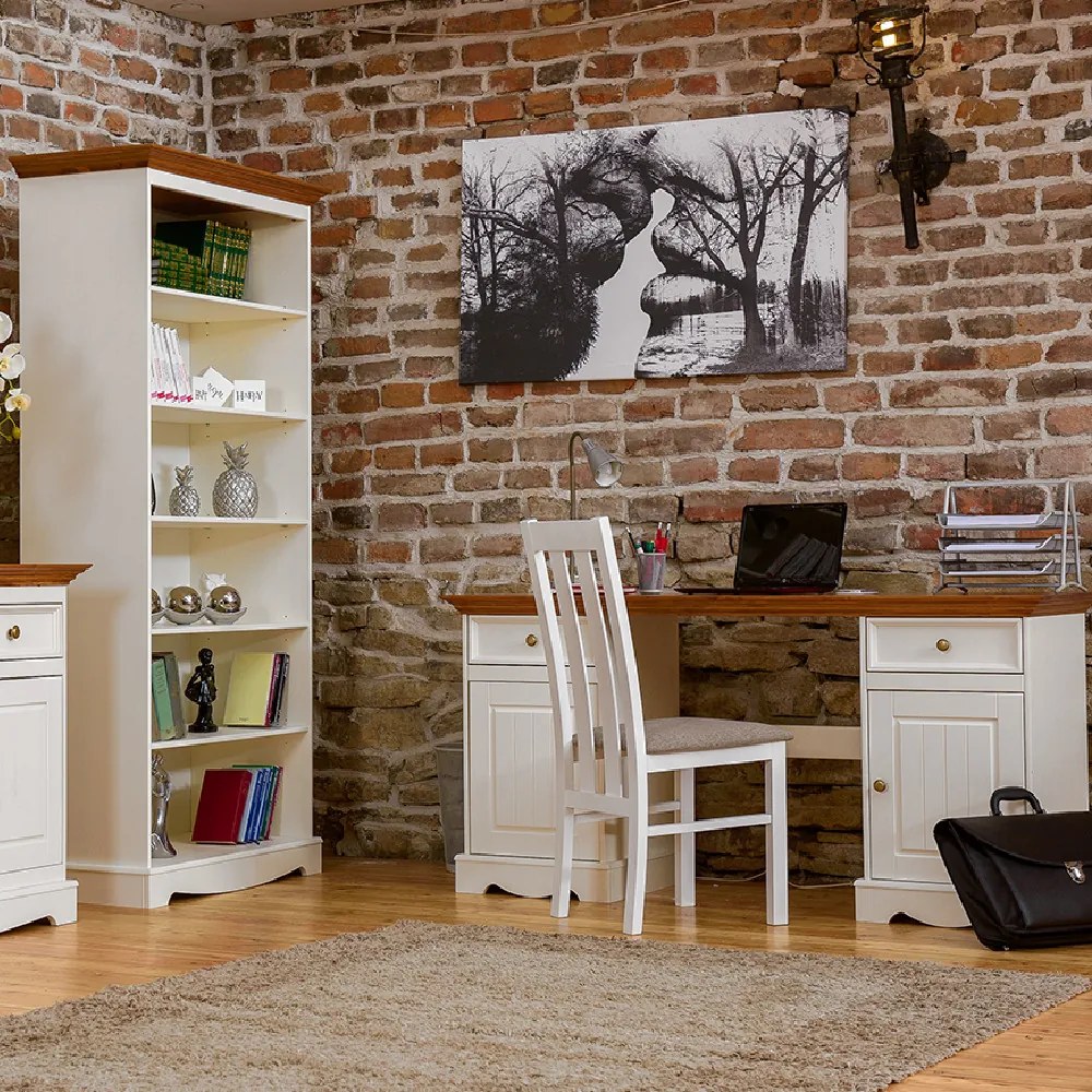 Massive home | Belluno Elegante bílý psací stůl z masivu s dubovou deskou