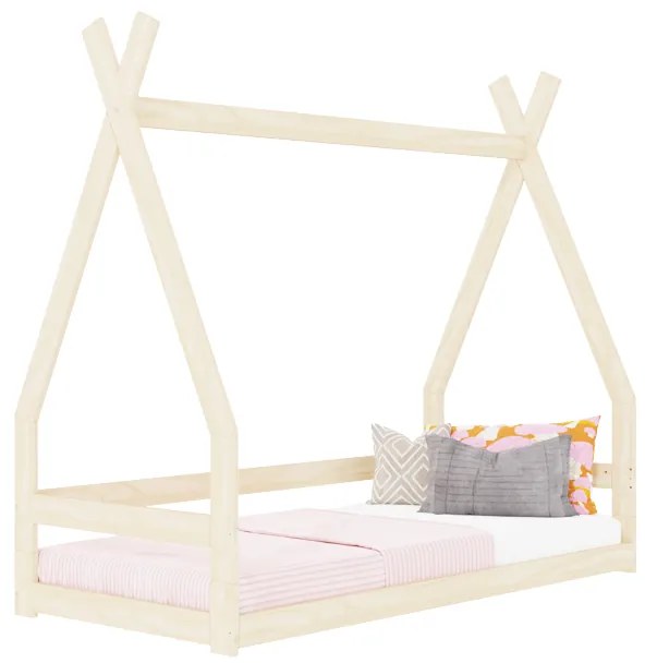 Benlemi Dětská nízká postel SAFE 9v1 ve tvaru teepee se zábranou Zvolte barvu: Béžová, Zvolte rozměr: 90x180 cm, Zvolte zábranu: S otevřeným vstupem