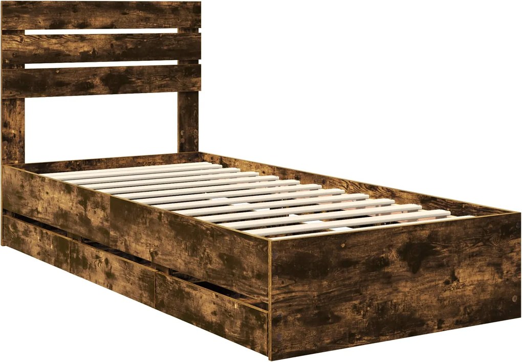 Rám postele s čelo Kouřový dub 90 x 190 cm Inženýrské dřevo 3411866