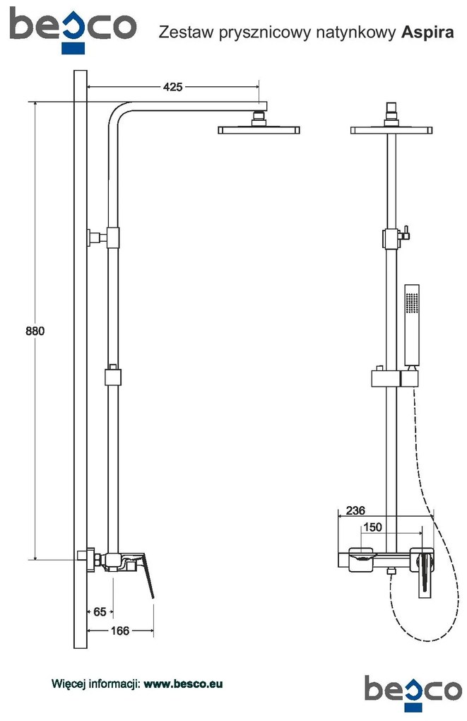 BESCO Nástěnný sprchový/vanový set ASPIRA chrom  - BABPANCH