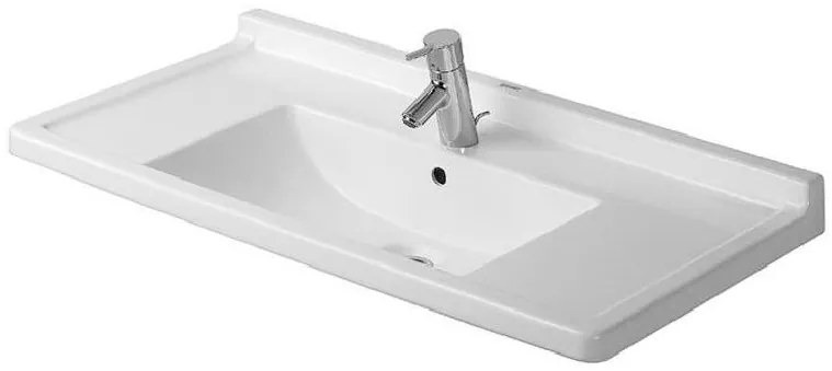 Duravit Starck 3 - Umyvadlo 85x49 cm, s přepadem, s otvorem pro baterii, WonderGliss, bílá 03048000001