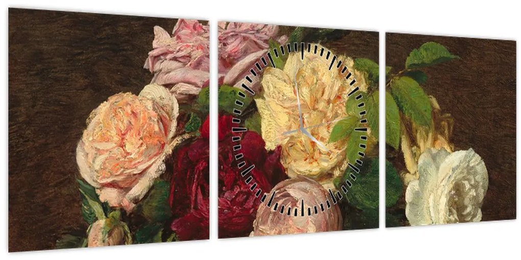 Obraz - Henri Fantin-Latour, Roses de Nice on a Table, reprodukce (s hodinami) (90x30 cm)