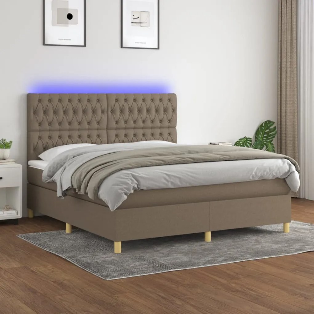Box spring postel s matrací a LED taupe 180x200 cm textil