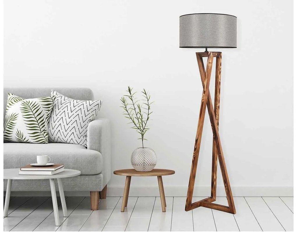 Designová stojanová lampa Thea 166 cm šedá / hnědá