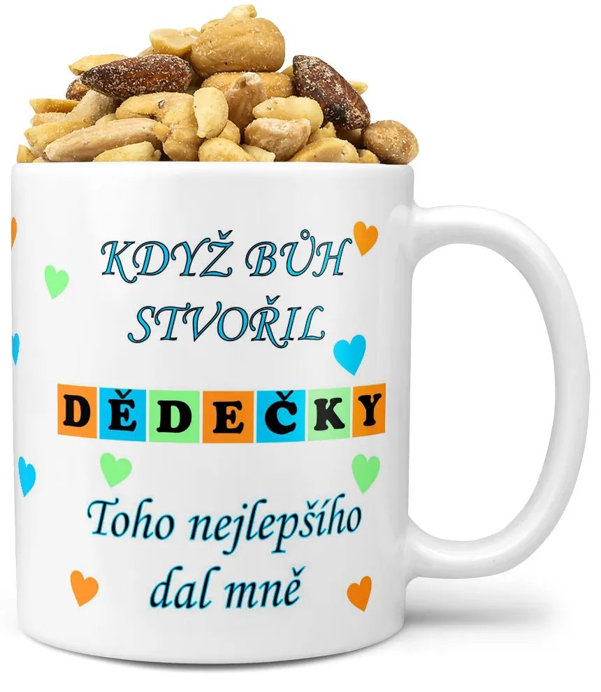 Hrnek Když bůh stvořil dědečky (Náplň hrníčku: Směs slaných oříšků)