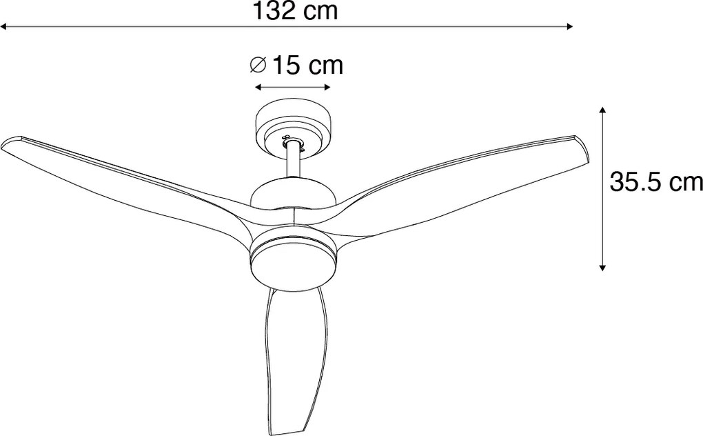 Chytrý stropní ventilátor černý s dřevěným potiskem 132 cm vč. LED stmívatelné s dálkovým ovládáním - Joly