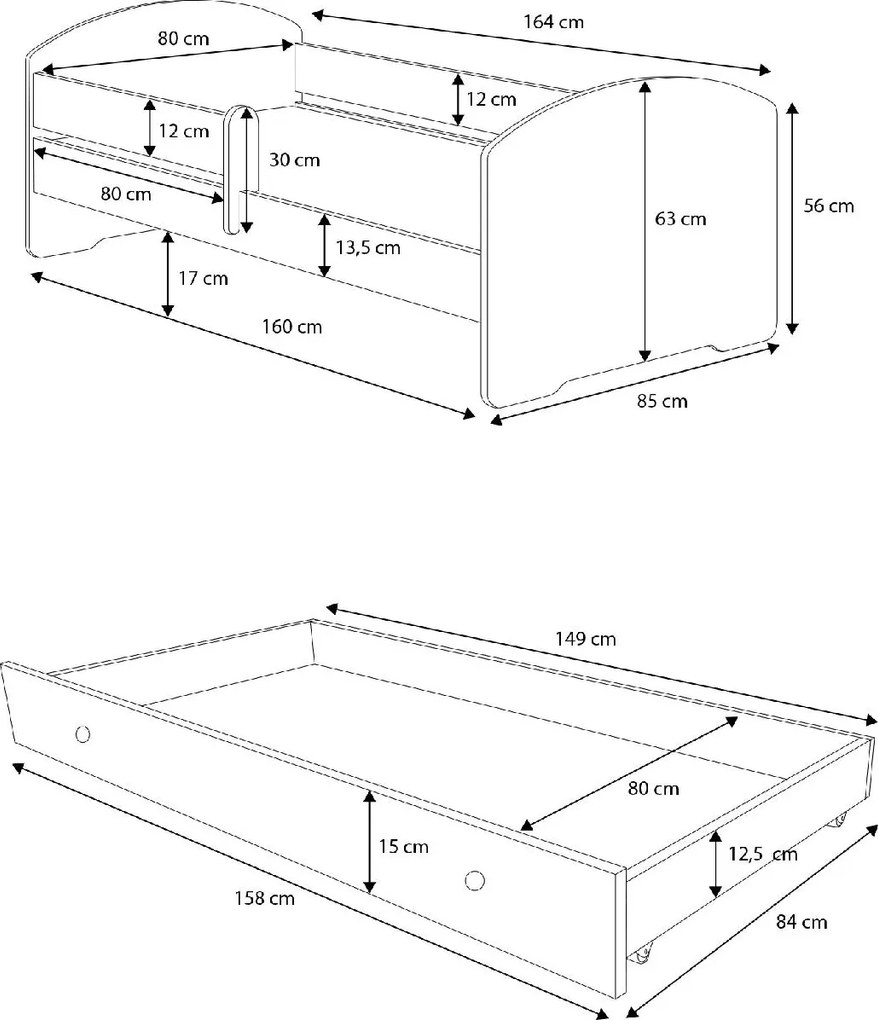ADRK Furniture Dvojitá postel s matracemi PEPE II 160x80