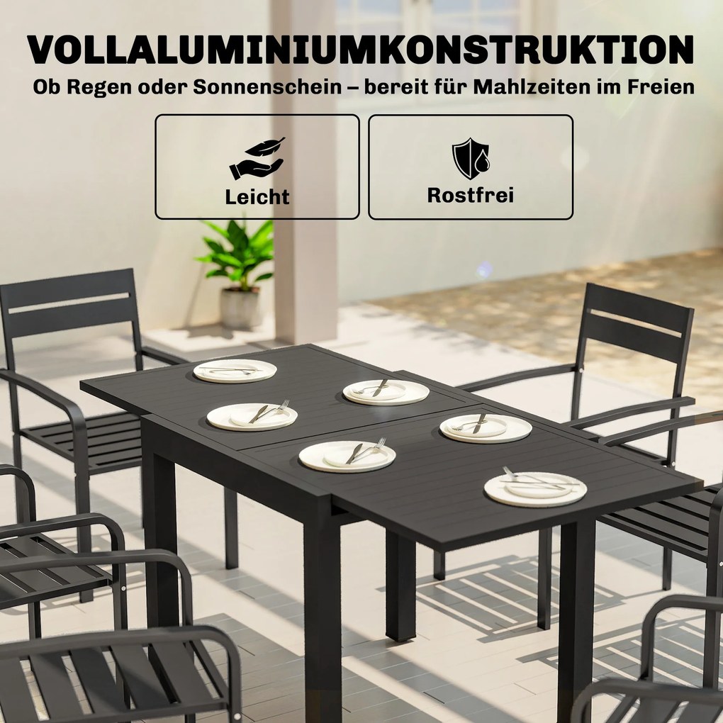 Zahradní stůl Rozkládací hliníkový jídelní stůl 80/160 x 80 cm pro 4-6 osob, obdélníkový s lamelovou deskou