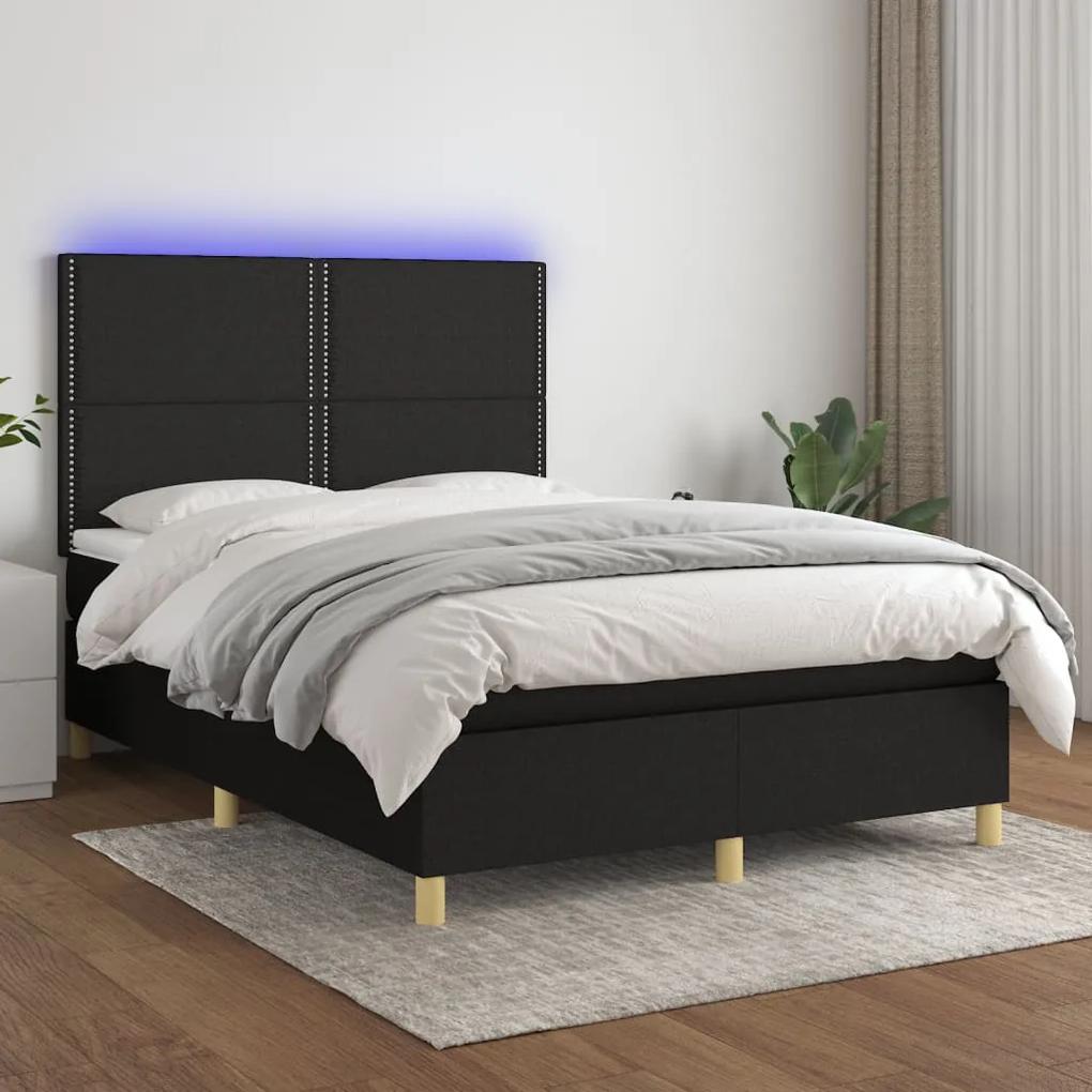Box spring postel s matrací a LED černá 140x190 cm textil,  3135351