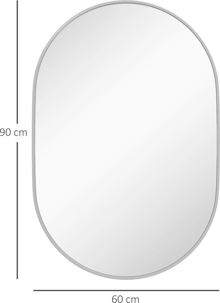 HOMCOM Oválné Zrcadlo do Koupelny 60x90 cm se Stříbrným Hliníkovým Rámem - Dekorativní Zrcadlo na Zeď Horizontální nebo Vertikální pro Obývací Pokoj,…