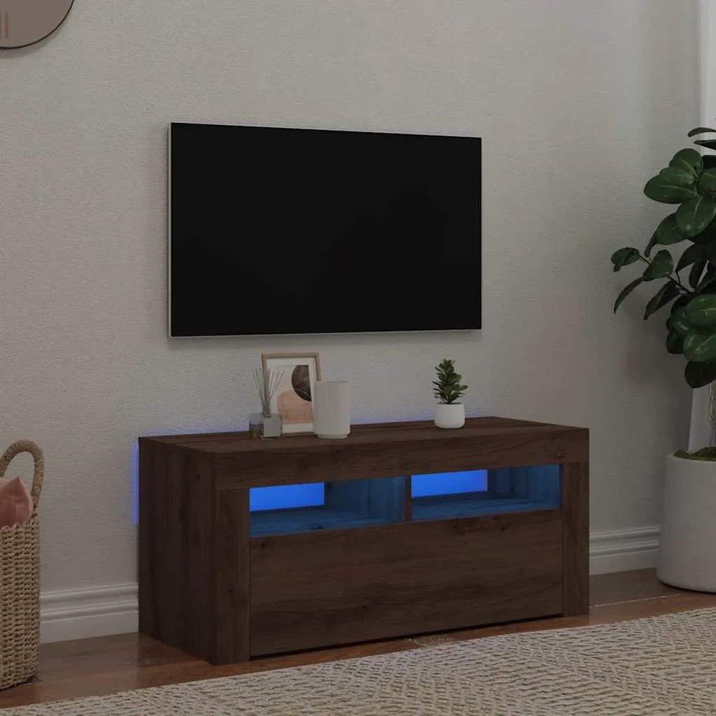 TV stolek s LED dub artisan 90 x 35 x 40 cm kompozitní dřevo